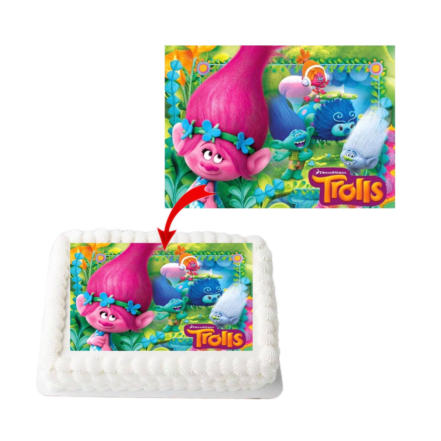 Trolls A4 Rectangle Birthday Cake Topper Decoration Images - Happy ...